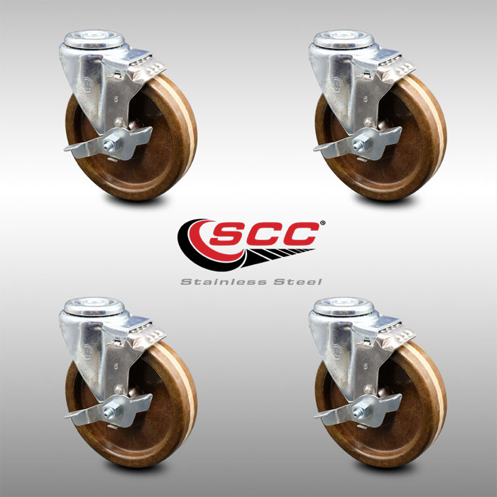 Service Caster SS High Temp Phenolic Wheel Swivel Bolt Hole Caster Set with Brake SCC | Wayfair